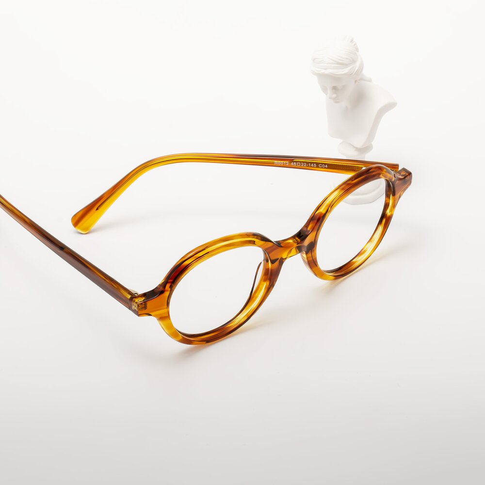 Striped Amber Retro-Vintage Acetate Round Eyeglasses - Nemo