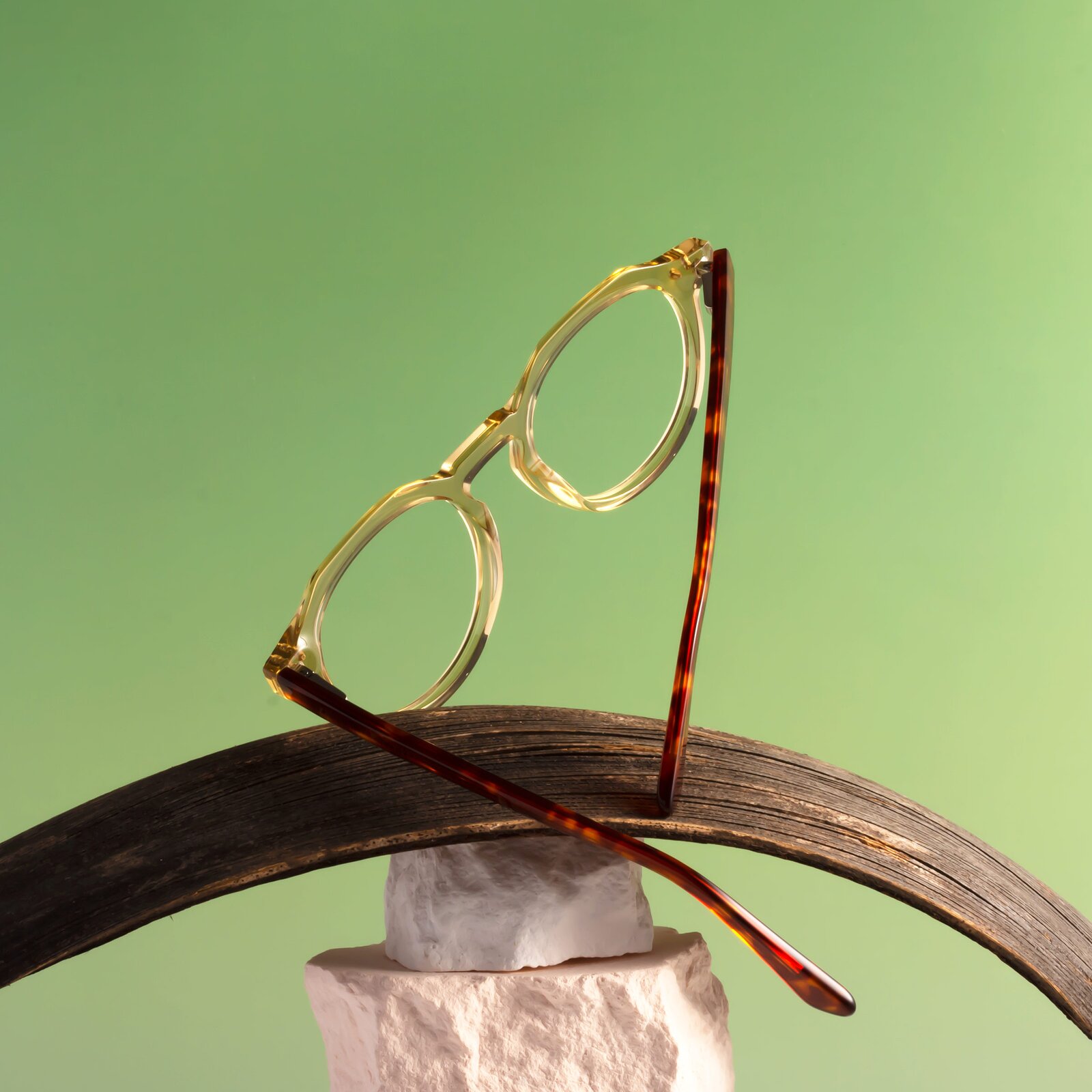 Amber/Tortoise Keyhole Bridge Acetate Geometric Eyeglasses - Dyson