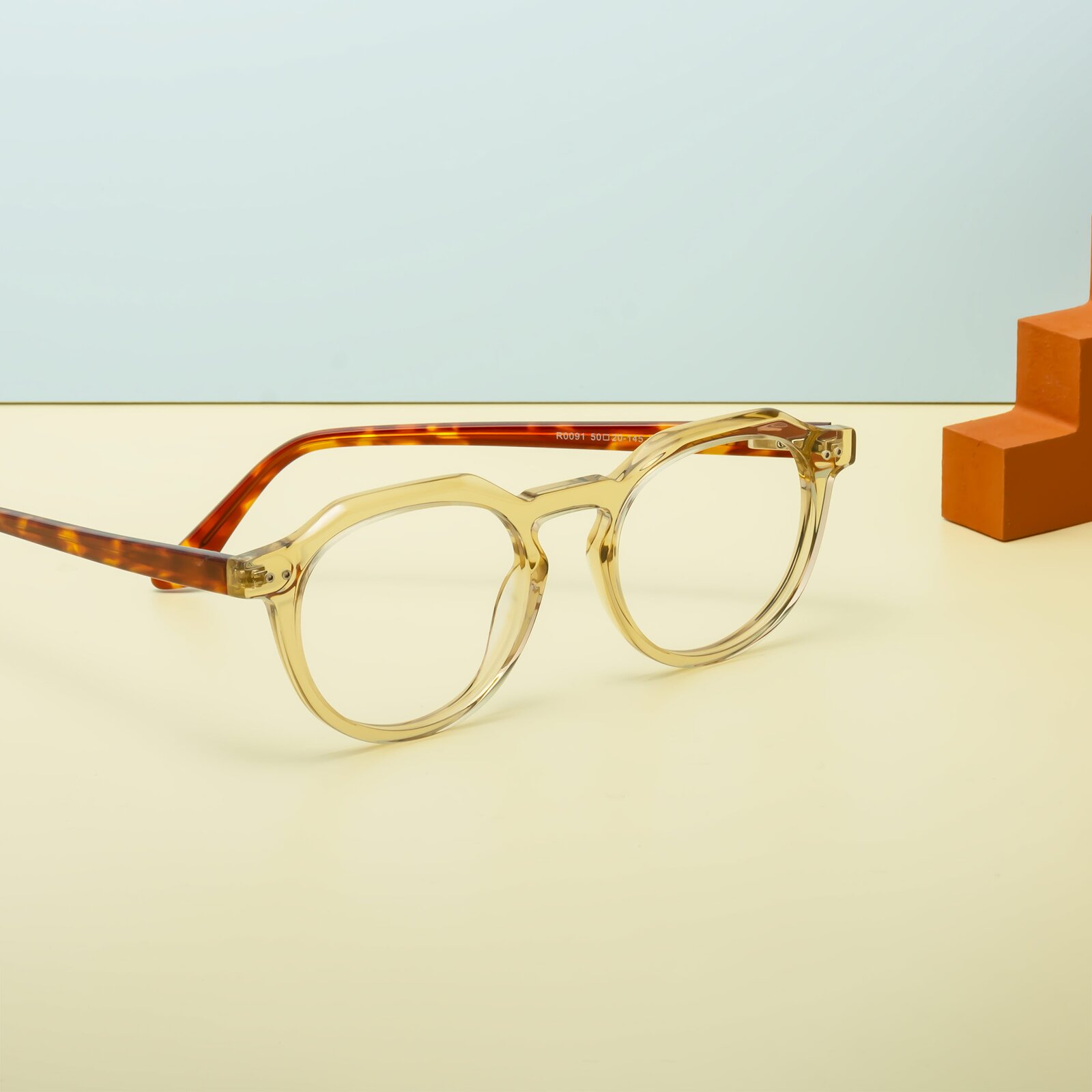 Amber / Tortoise Keyhole Bridge Acetate Geometric Eyeglasses - Dyson