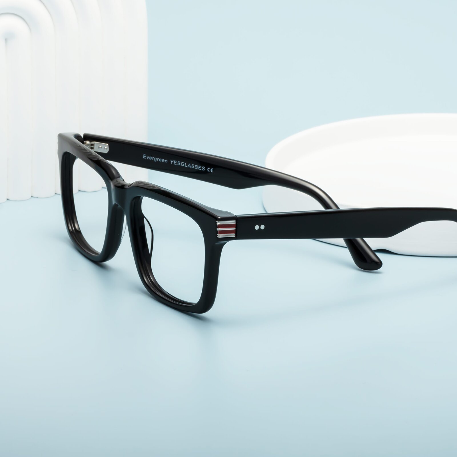 Black Classic Acetate Square Eyeglasses - Evergreen