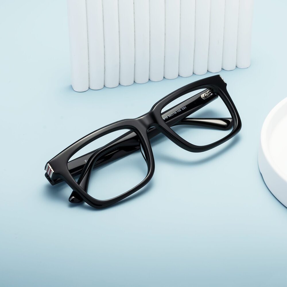 Black Classic Acetate Square Eyeglasses - Evergreen