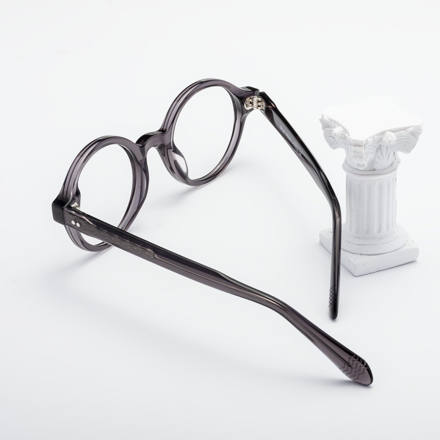 Dark Gray Narrow Retro-Vintage Round Eyeglasses - Shari