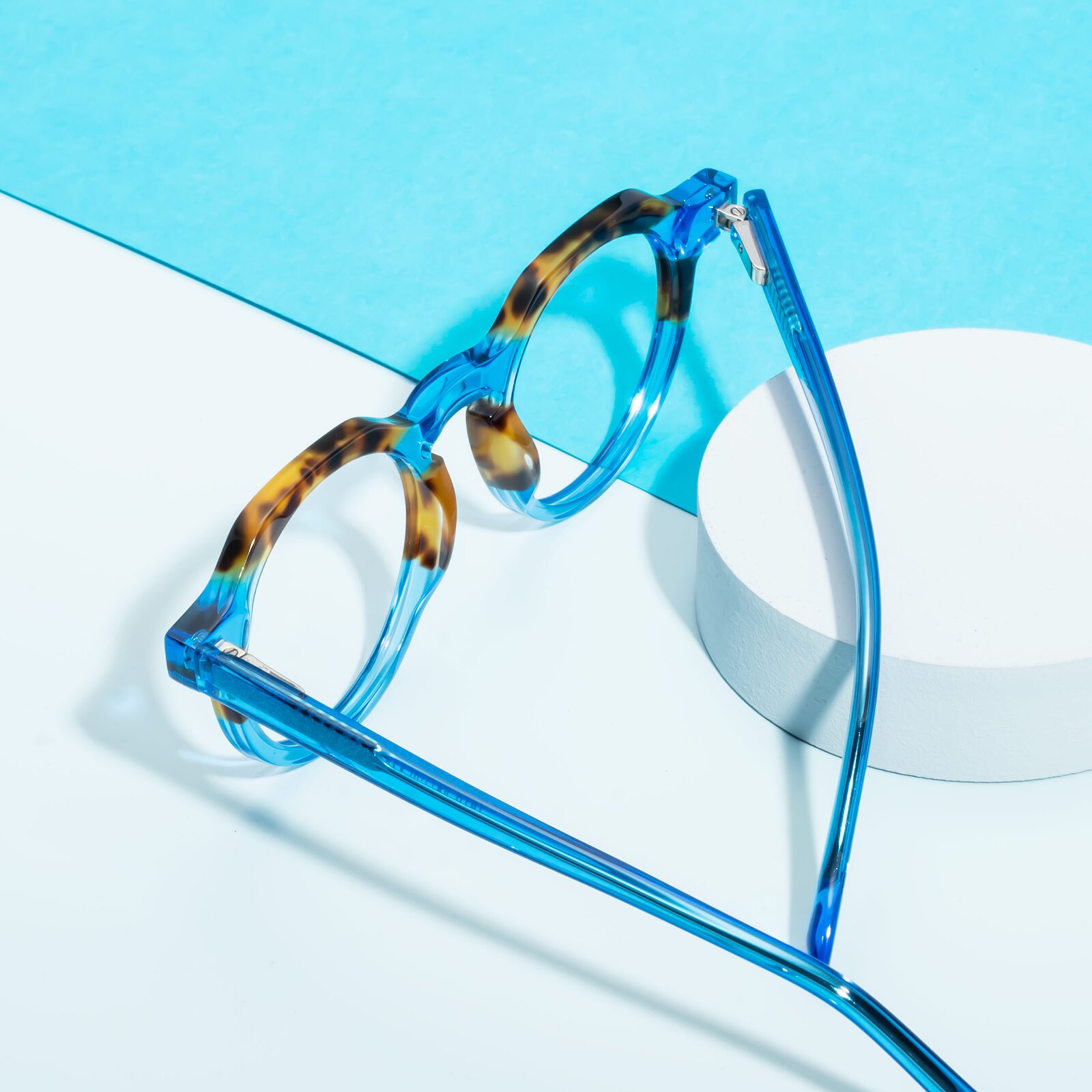 Tortoise/Blue Keyhole Bridge Retro-Vintage Geometric Eyeglasses - Vesper