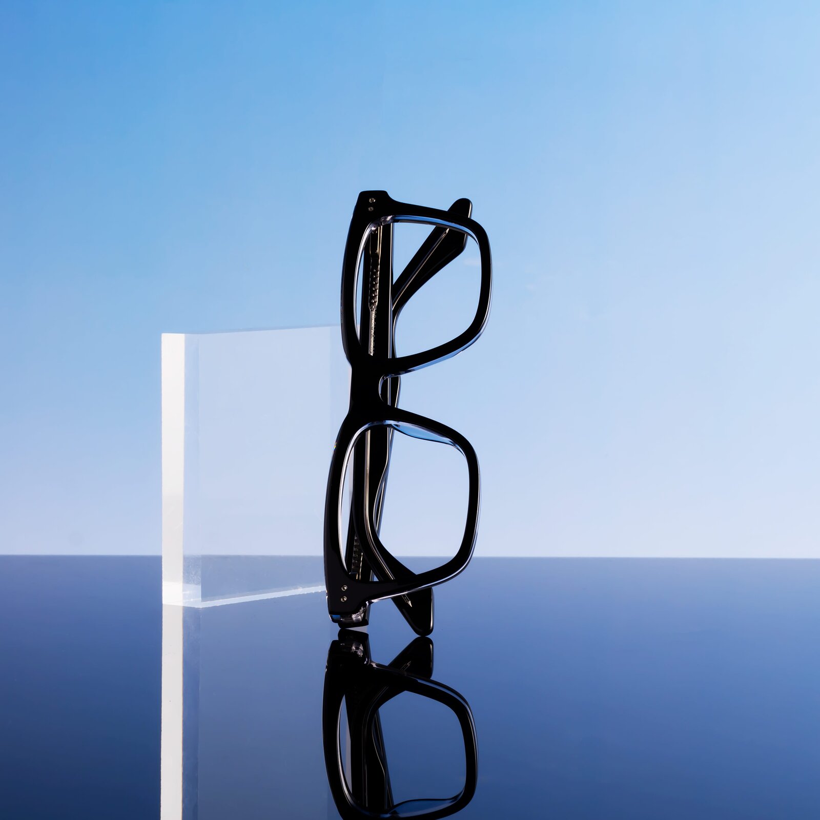 Black/Clear Classic Acetate Trapezoid Eyeglasses - Martia