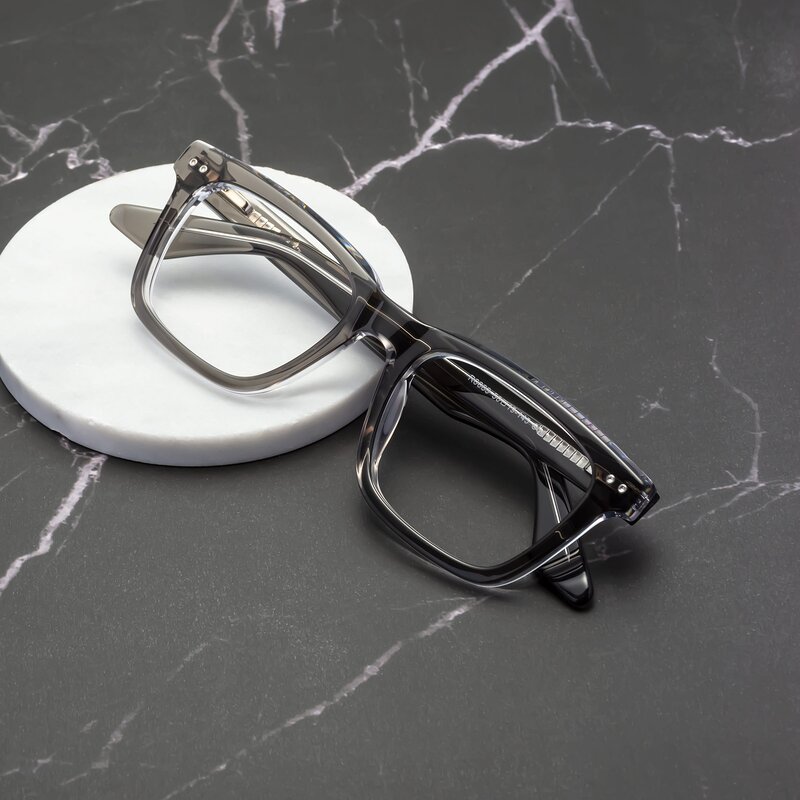 Gray-Clear Classic Acetate Rectangle Eyeglasses - Martia