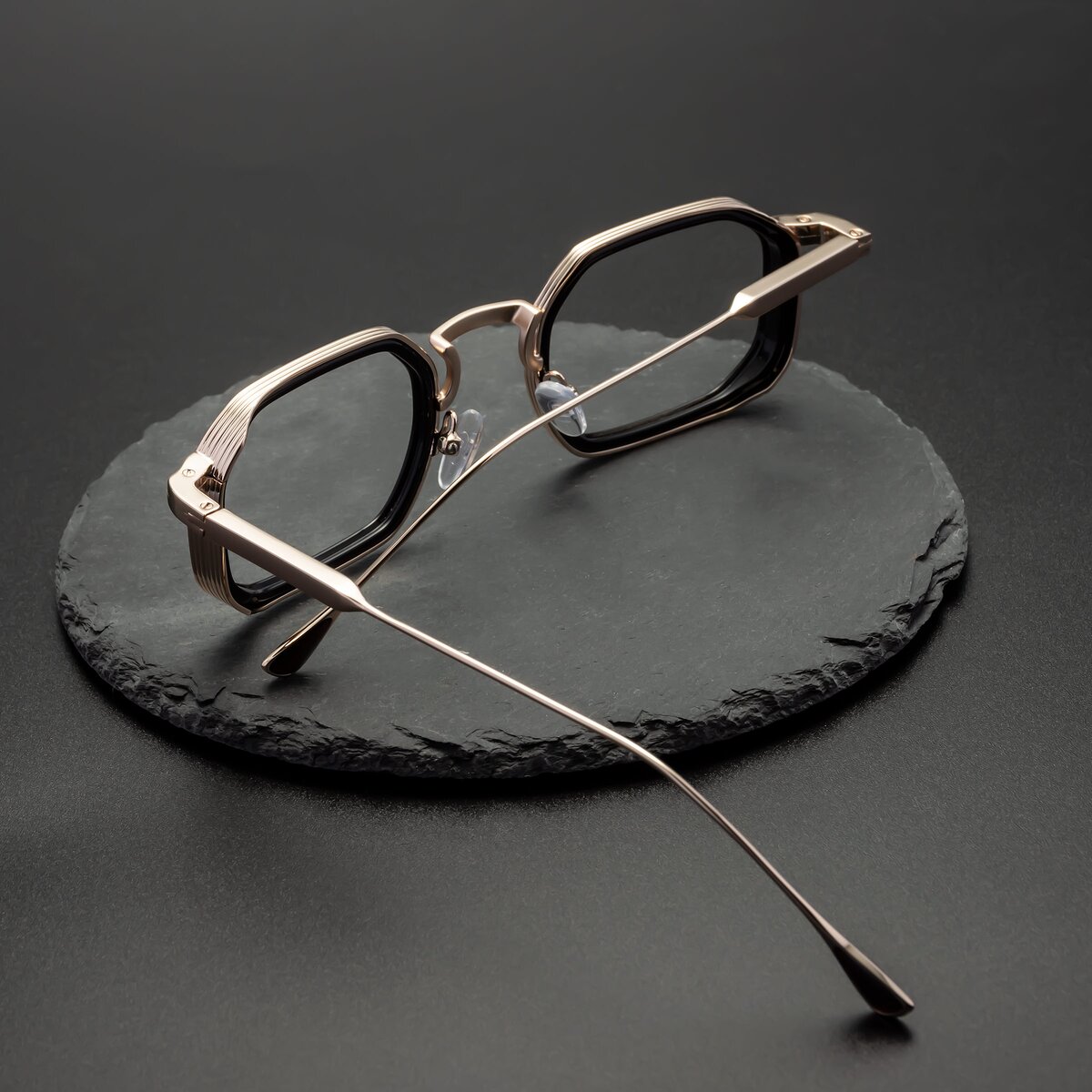 Black/Gold Retro-Vintage Rectangle Geometric Eyeglasses - Fresh
