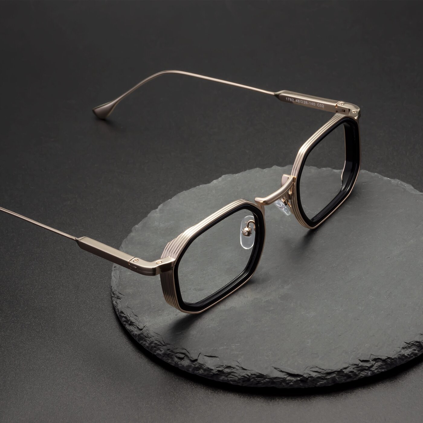 Black/Gold Retro-Vintage Rectangle Geometric Eyeglasses - Fresh