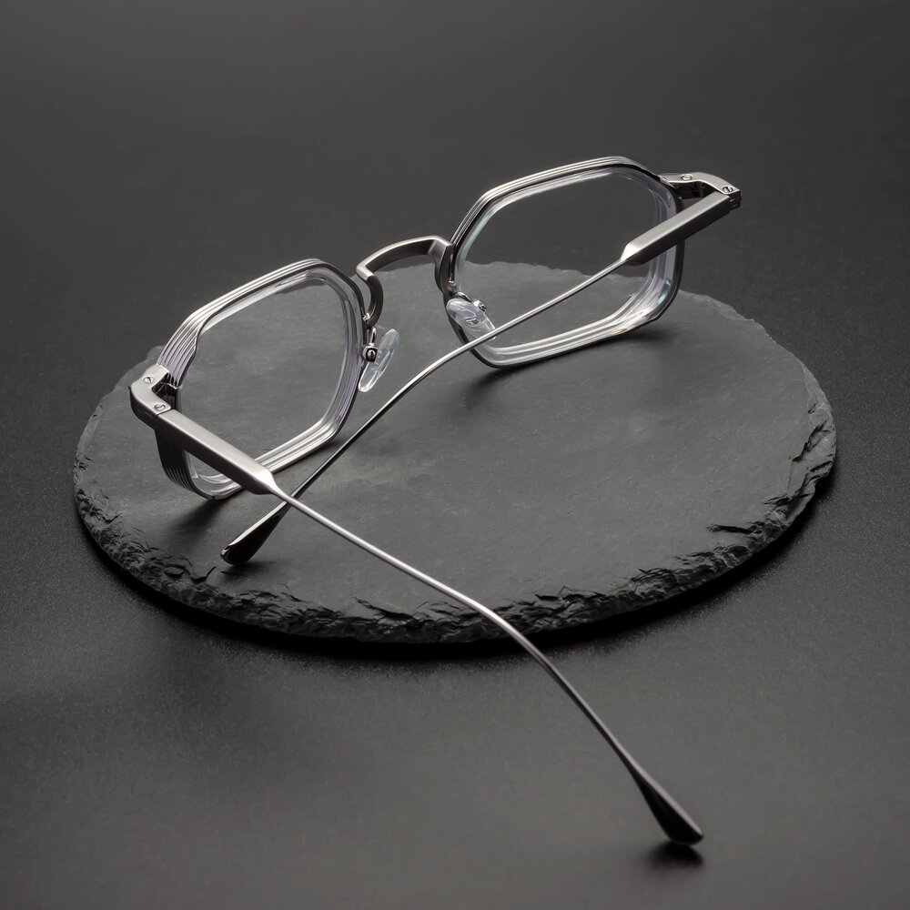 Clear/Silver Retro-Vintage Rectangle Geometric Eyeglasses - Fresh