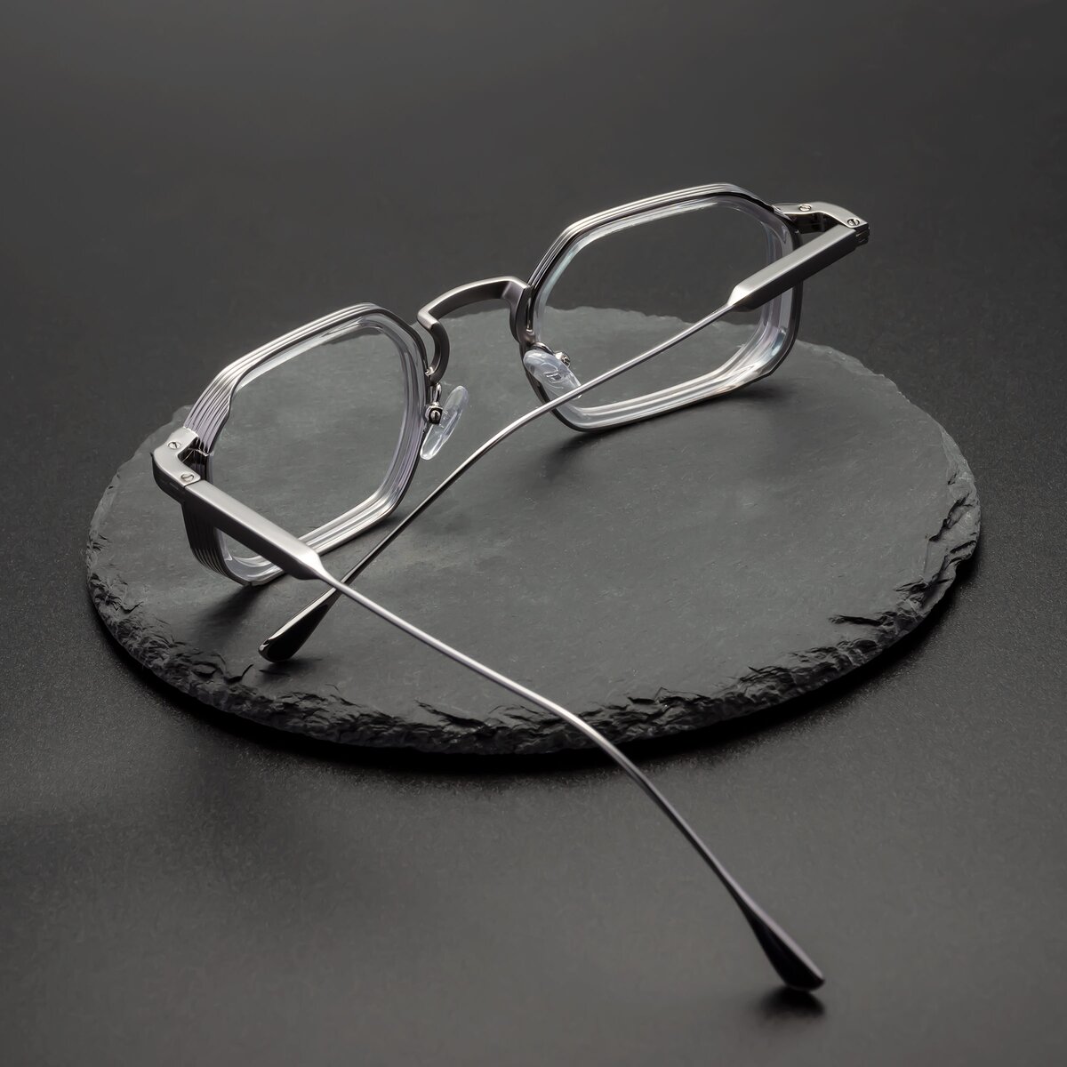 Clear/Silver Retro-Vintage Rectangle Geometric Eyeglasses - Fresh