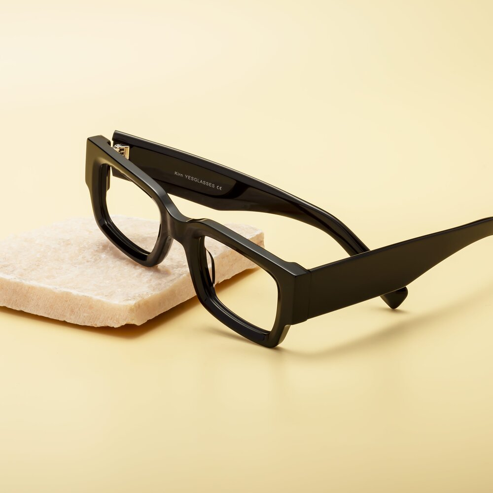 Black Hipster Thick Rectangle Blue Light Glasses - Kirn