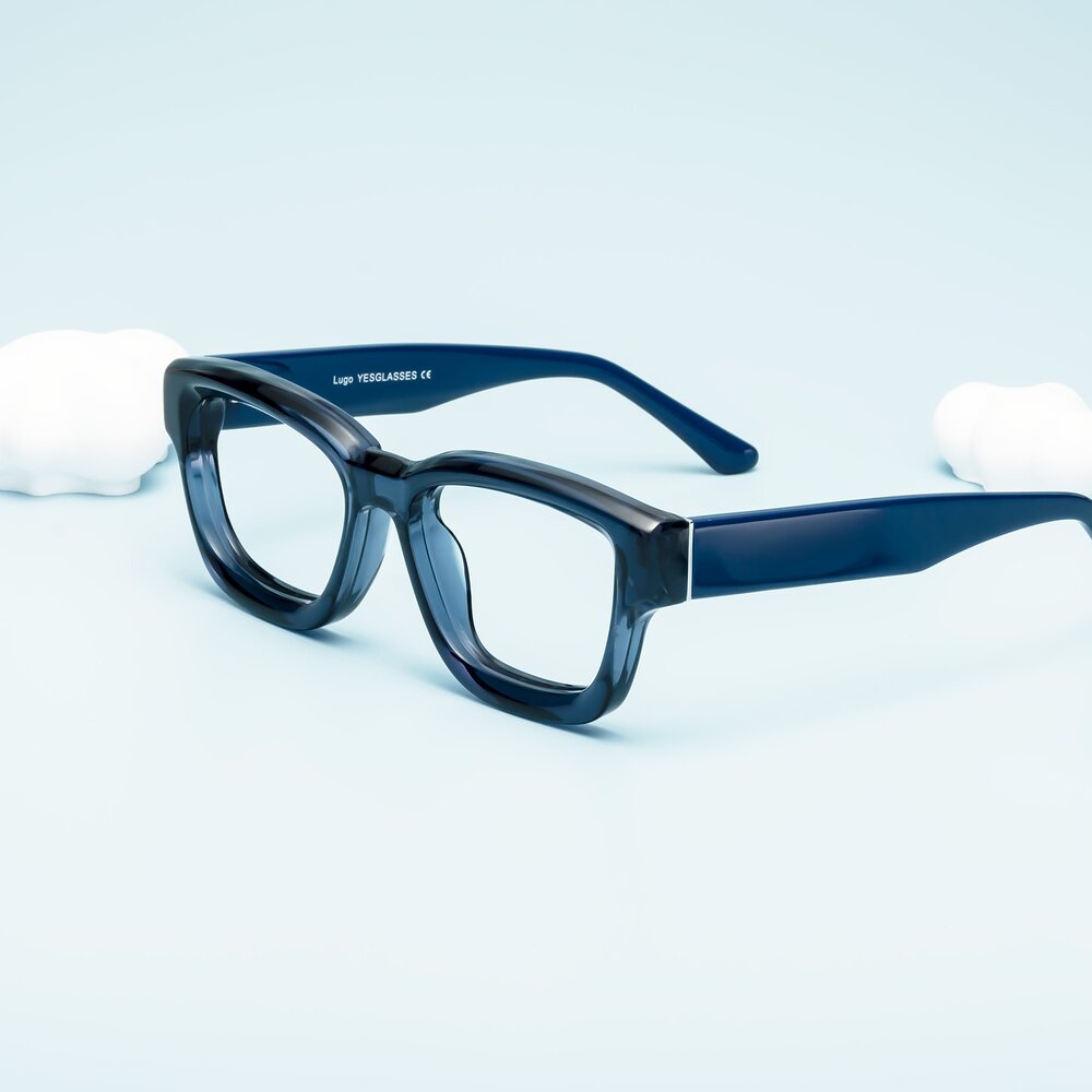 Translucent Blue Geek-Chic Thick Trapezoid Eyeglasses - Lugo