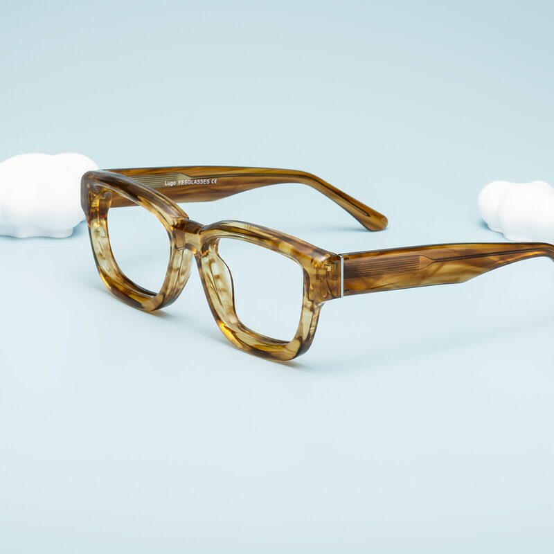 Striped Amber Geek-Chic Thick Trapezoid Eyeglasses - Lugo