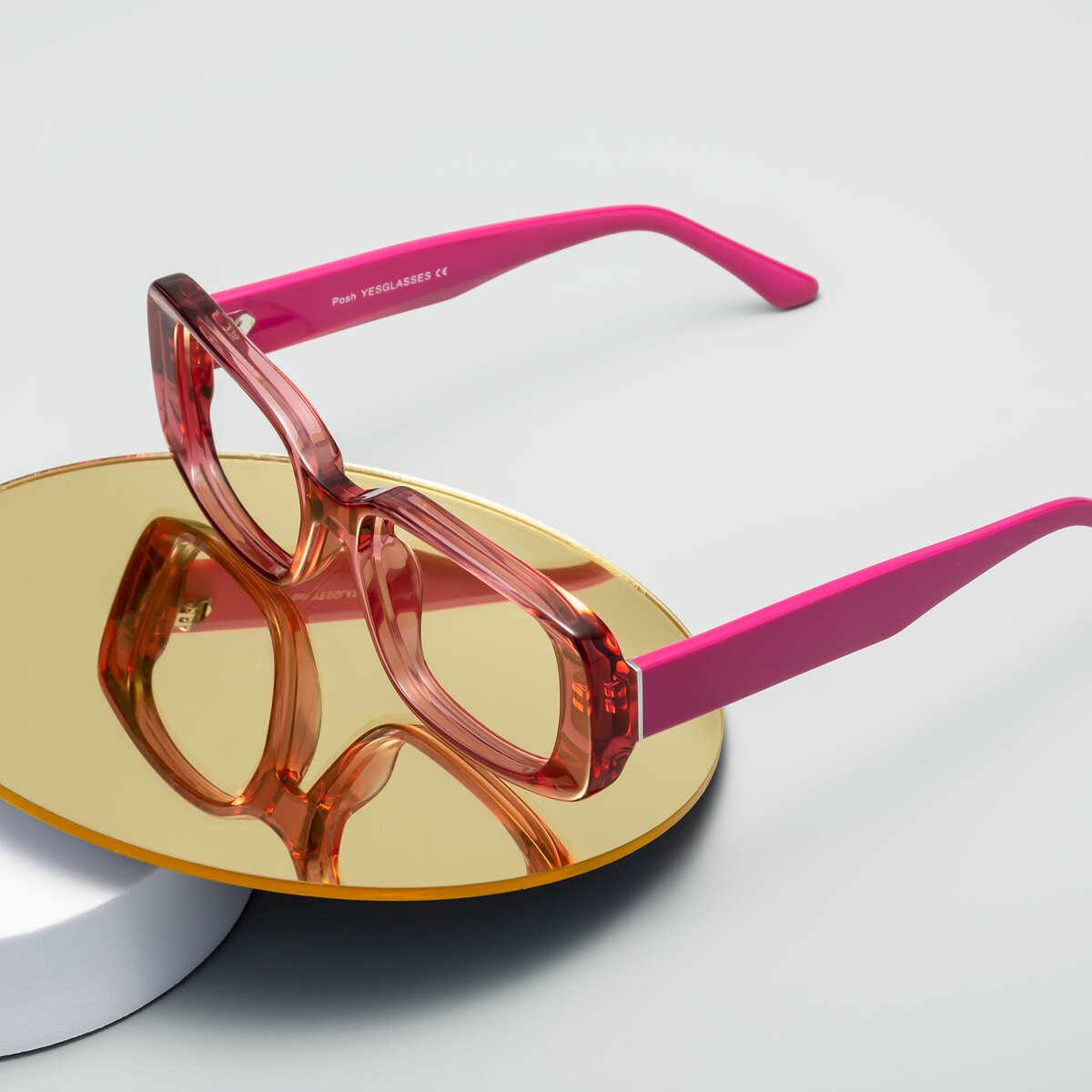 Transparent Pink Geek-Chic Thick Rectangle Blue Light Glasses - Posh