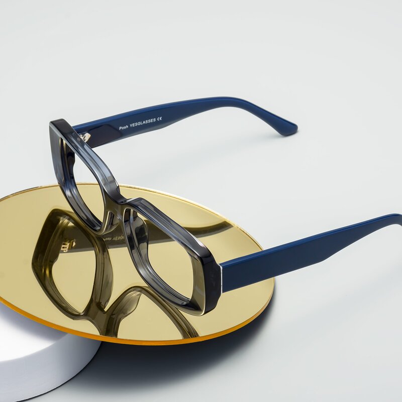 Translucent Blue Geek-Chic Thick Rectangle Eyeglasses - Posh