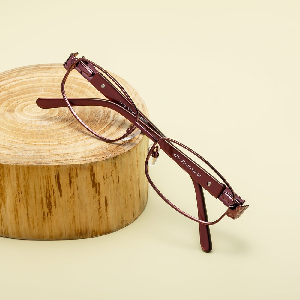 Wine Classic Metal Rectangle Eyeglasses - Luxe