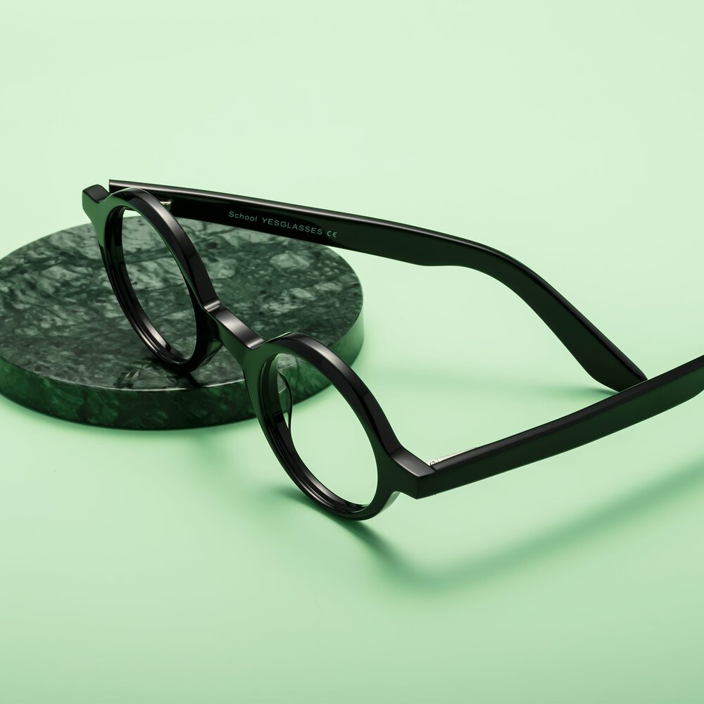 Black Retro-Vintage Acetate Round Eyeglasses - School