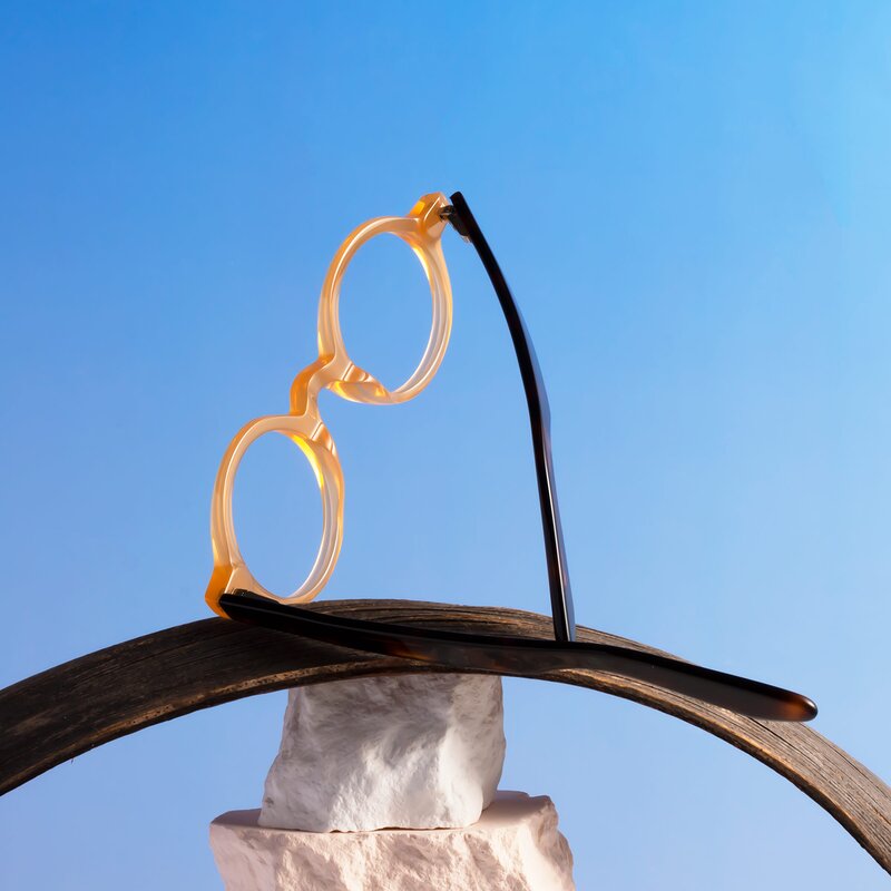 Light Orange Retro-Vintage Acetate Round Eyeglasses - School