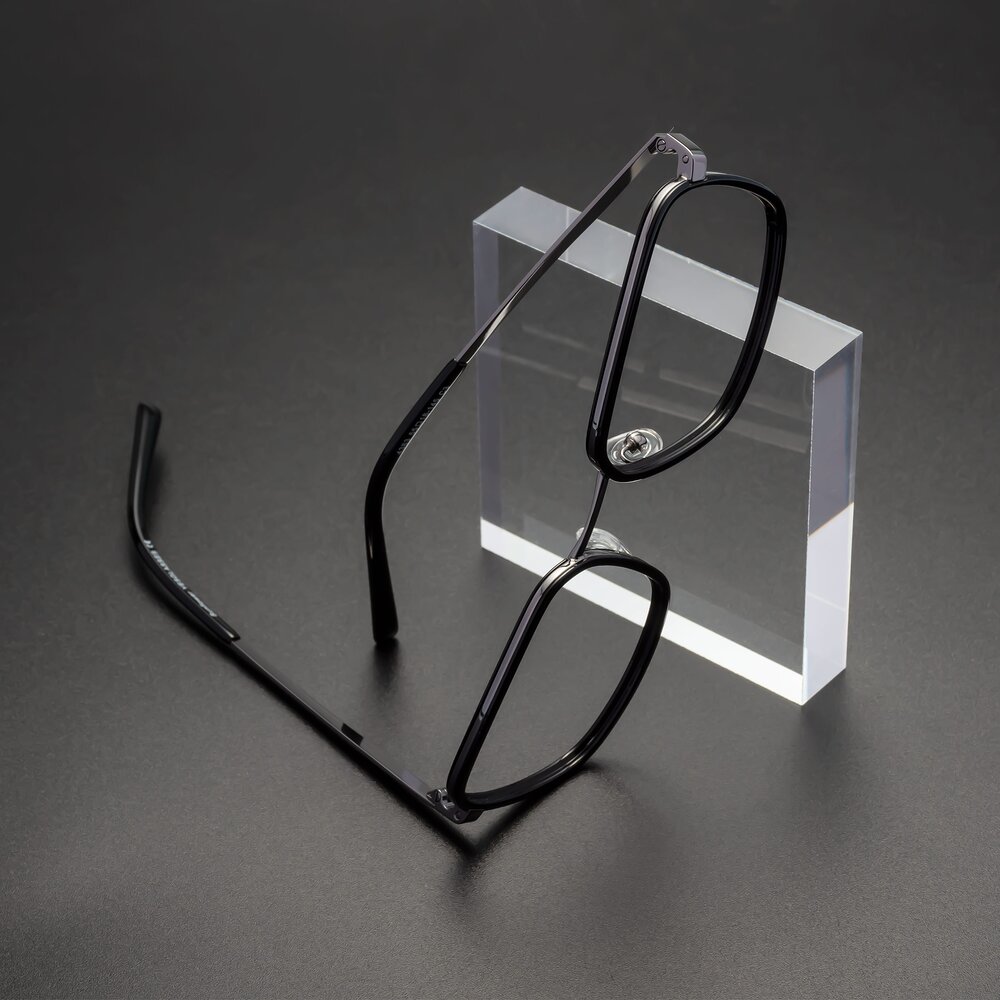 Black/Gunmetal Classic Metal Bridge Rectangle Eyeglasses - Sunflower