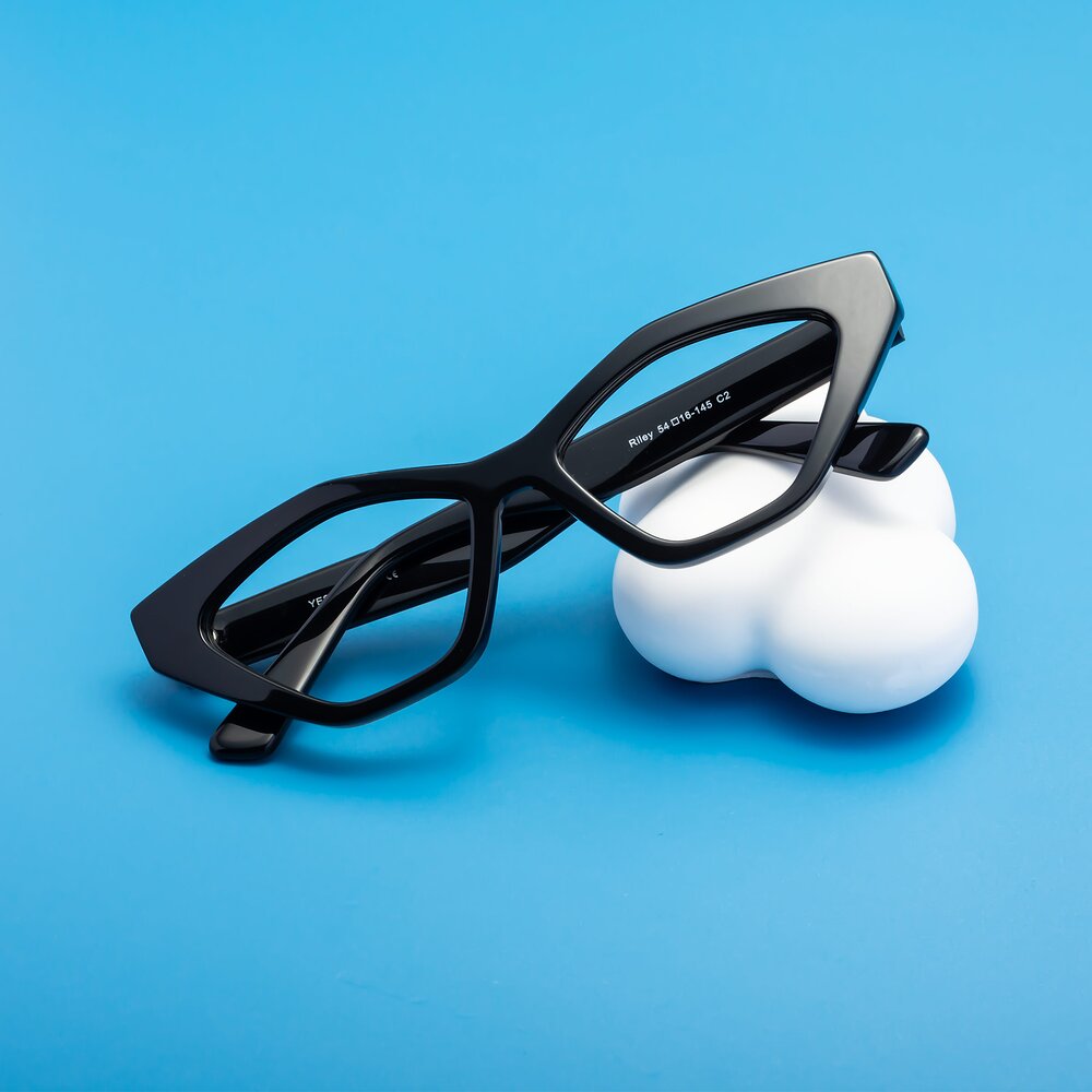 Black Geek-Chic Acetate Geometric Eyeglasses - Riley