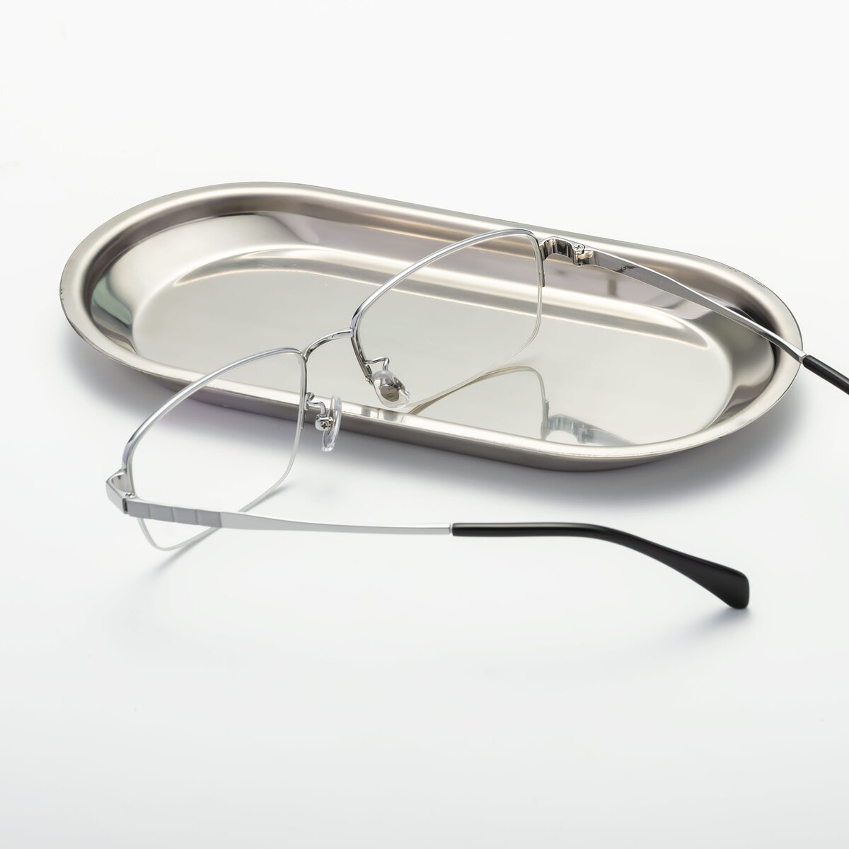 Silver Classic Rectangle Semi-Rimless Eyeglasses - Profile