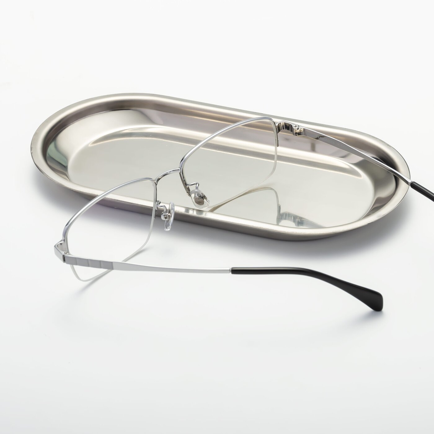 Silver Classic Rectangle Semi-Rimless Eyeglasses - Profile