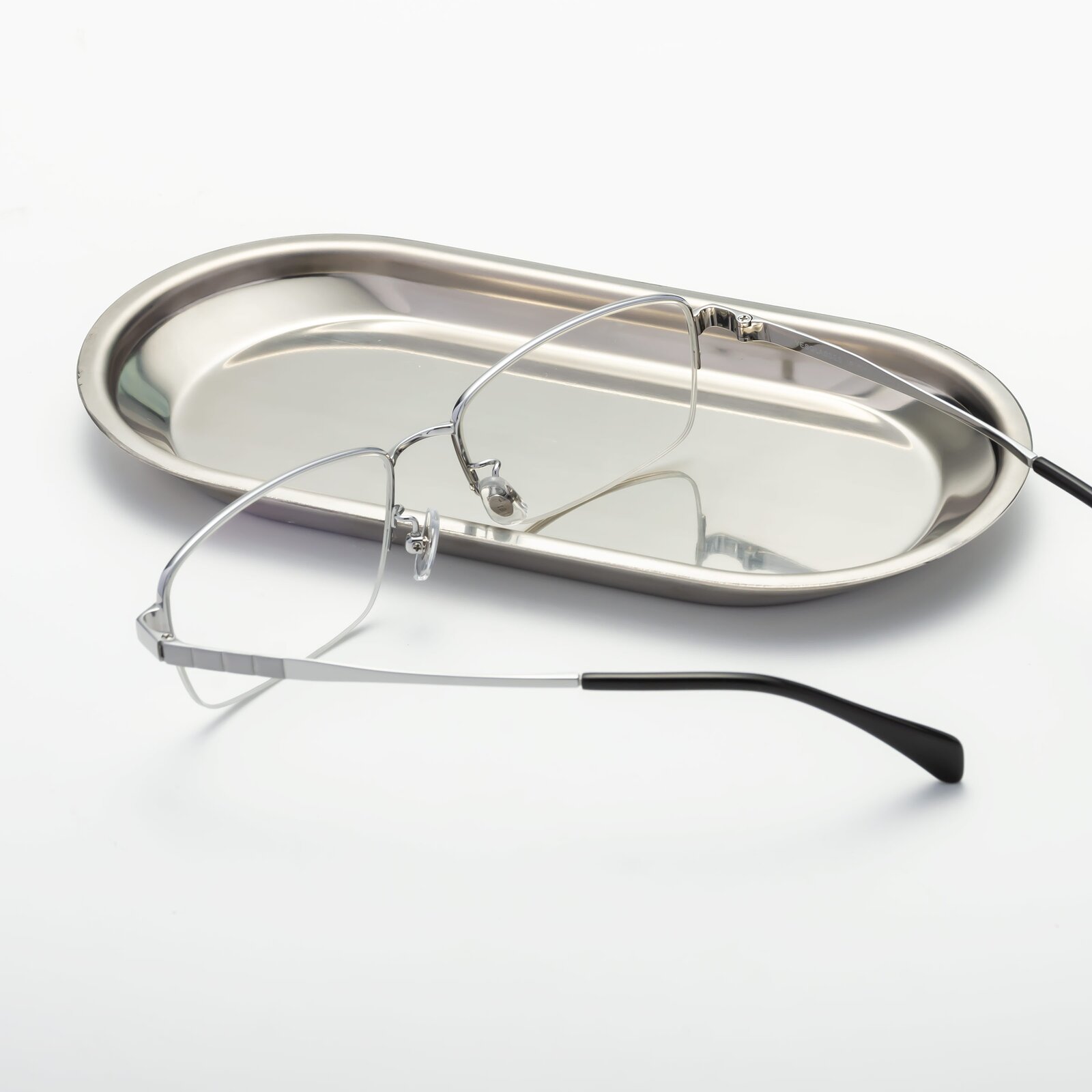 Silver Classic Rectangle Semi-Rimless Eyeglasses - Profile