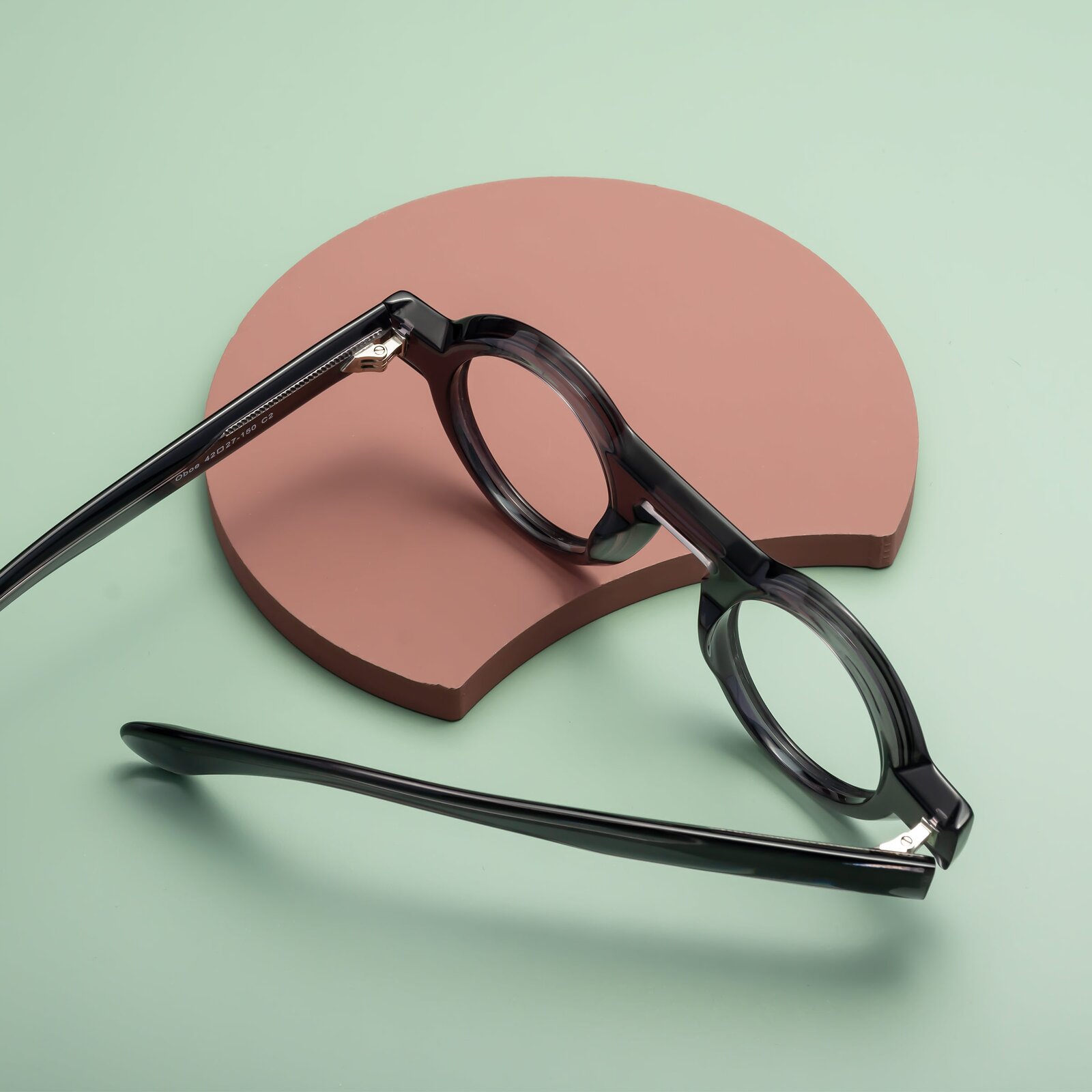 Translucent Gray Thick Retro-Vintage Round Eyeglasses - Oboe