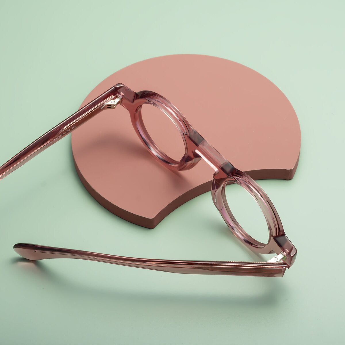 Translucent Pink Thick Retro-Vintage Round Eyeglasses - Oboe