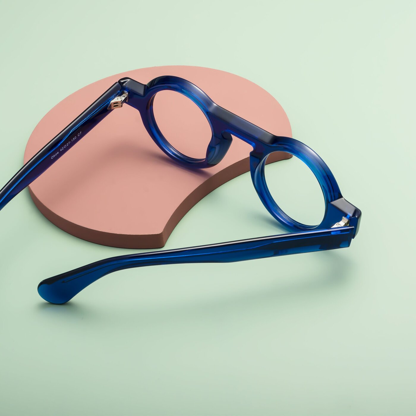 Blue Thick Retro-Vintage Round Eyeglasses - Oboe