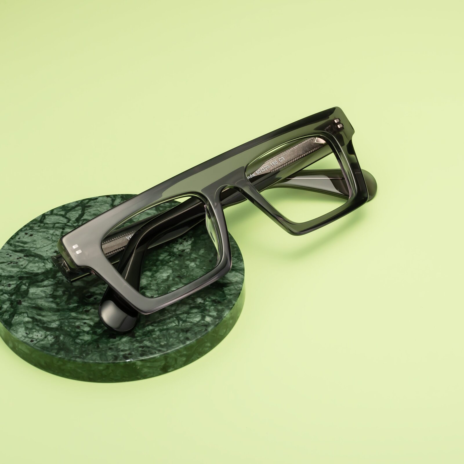 Translucent Gray Thick Hipster Rectangle Eyeglasses - Senda