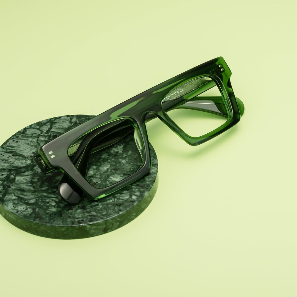 Jade Green Thick Hipster Rectangle Eyeglasses - Senda