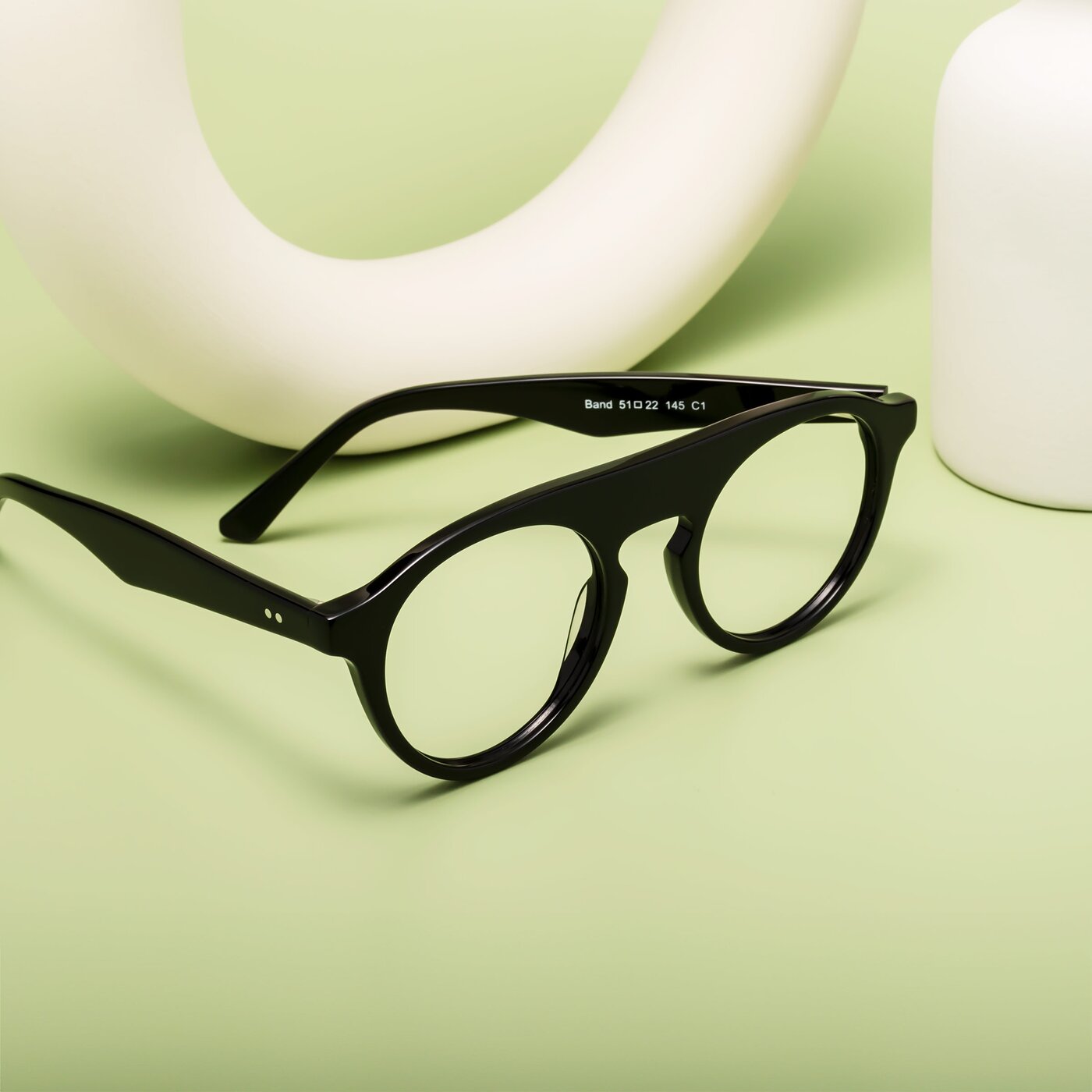 Black Browline Hipster Round Eyeglasses - Band