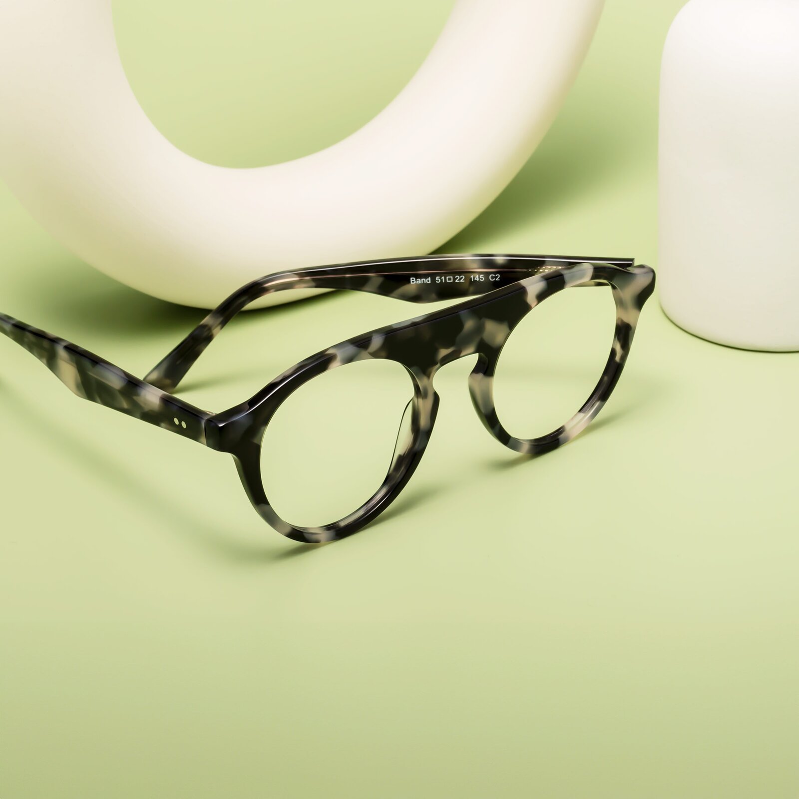 Ivory Tortoise Browline Hipster Round Eyeglasses - Band
