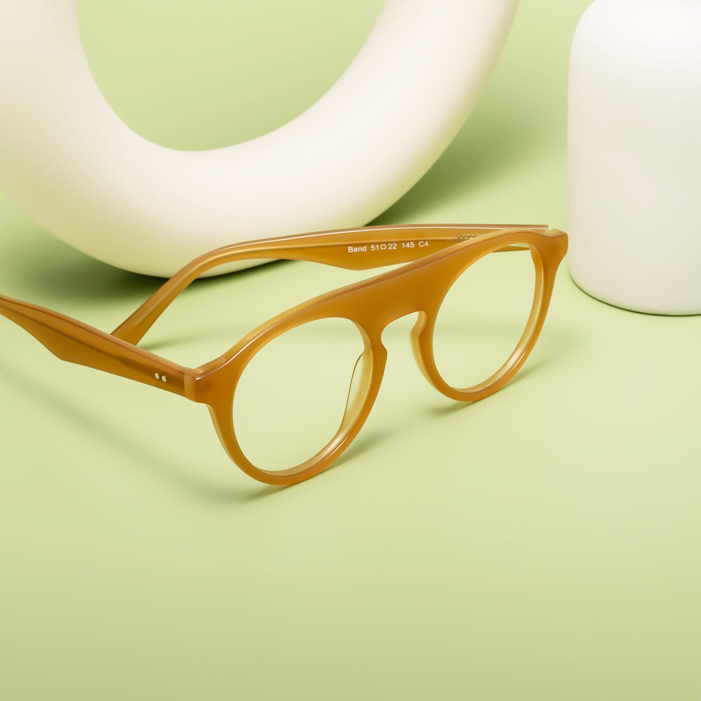 Caramel Browline Hipster Round Eyeglasses - Band