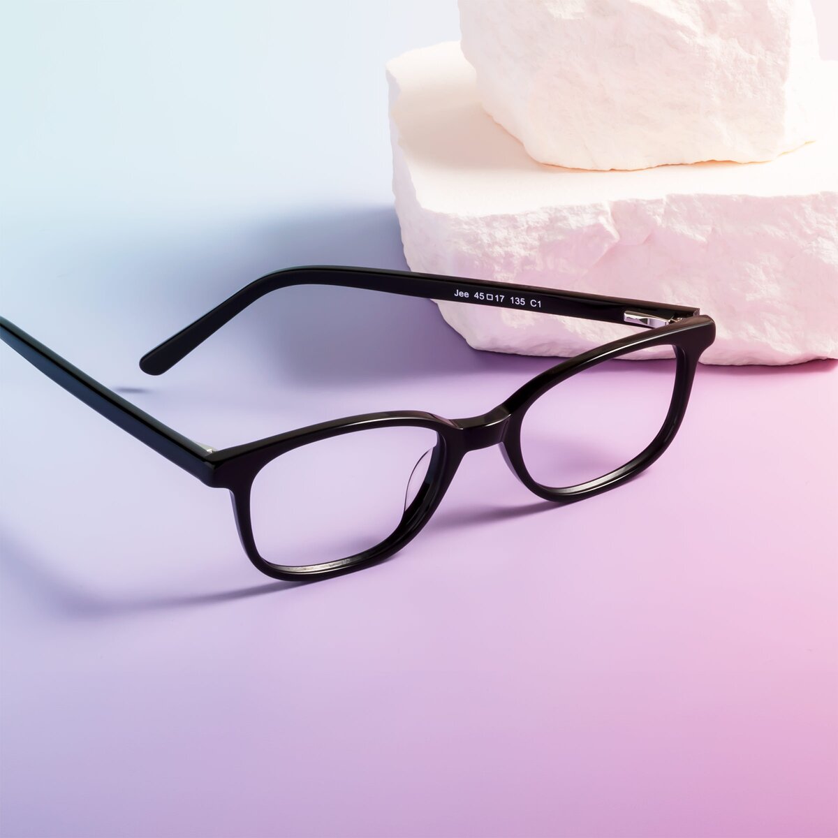 Black Classic Low Bridge Fit Rectangle Eyeglasses - Jee