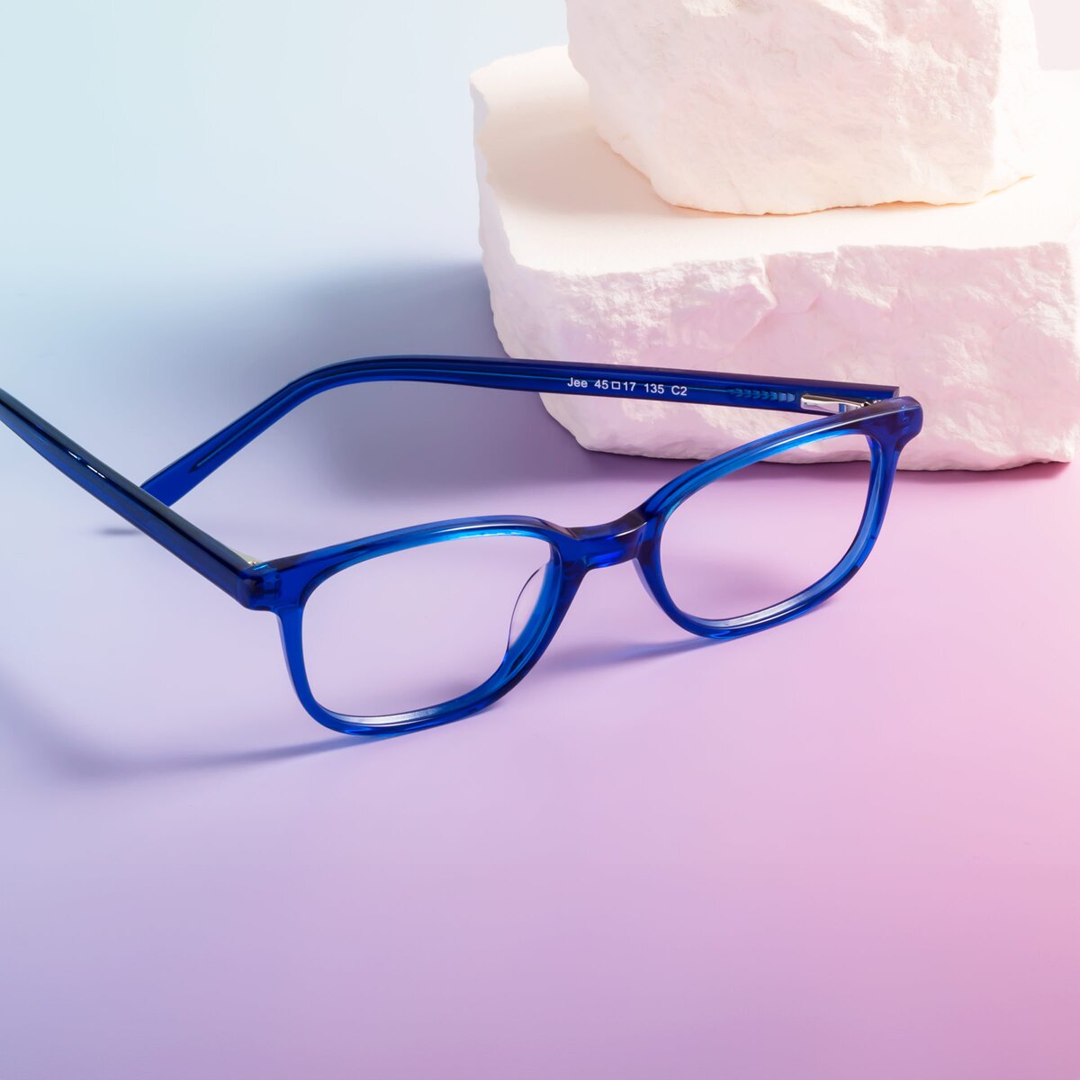 Navy Blue Classic Low Bridge Fit Rectangle Eyeglasses - Jee