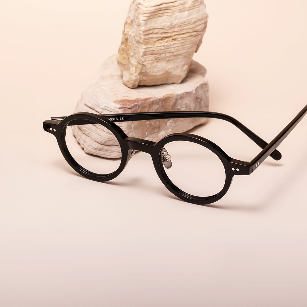 Black Narrow Retro-Vintage Round Eyeglasses - Rollin
