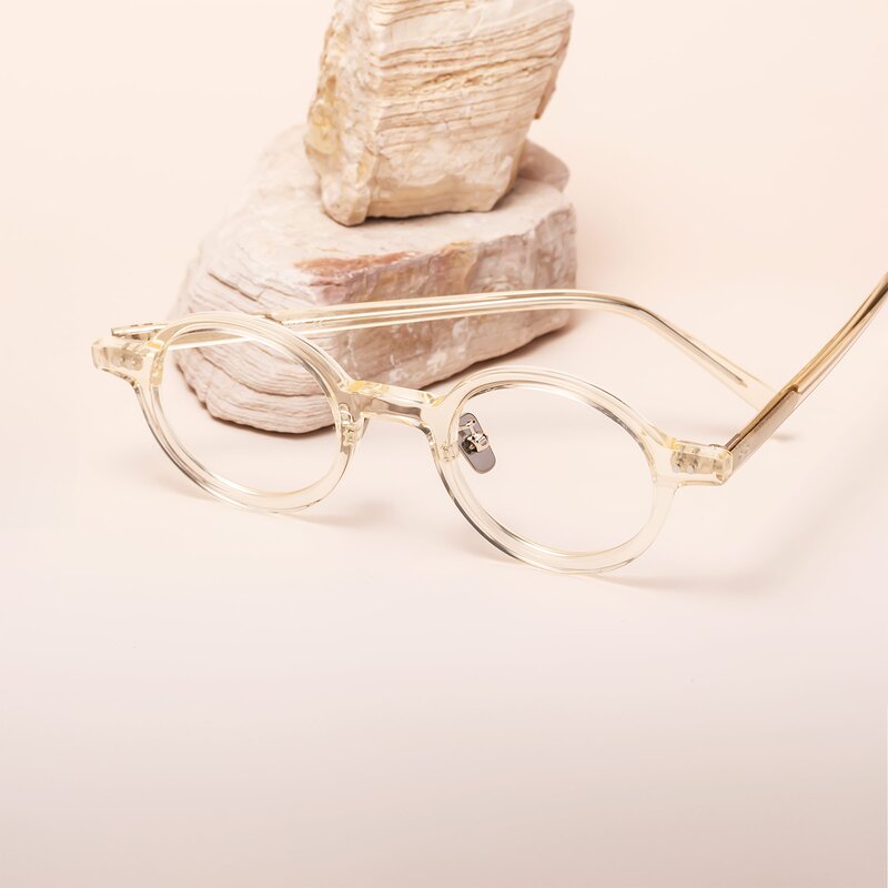 Transparent Yellow Narrow Retro-Vintage Round Eyeglasses - Rollin