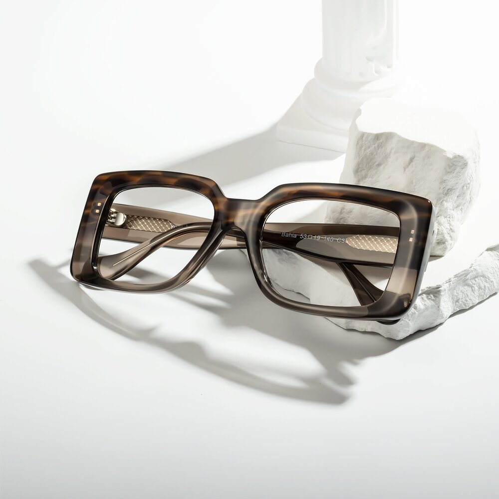 Gray Striped Thick Oversized Square Eyeglasses - Bahia