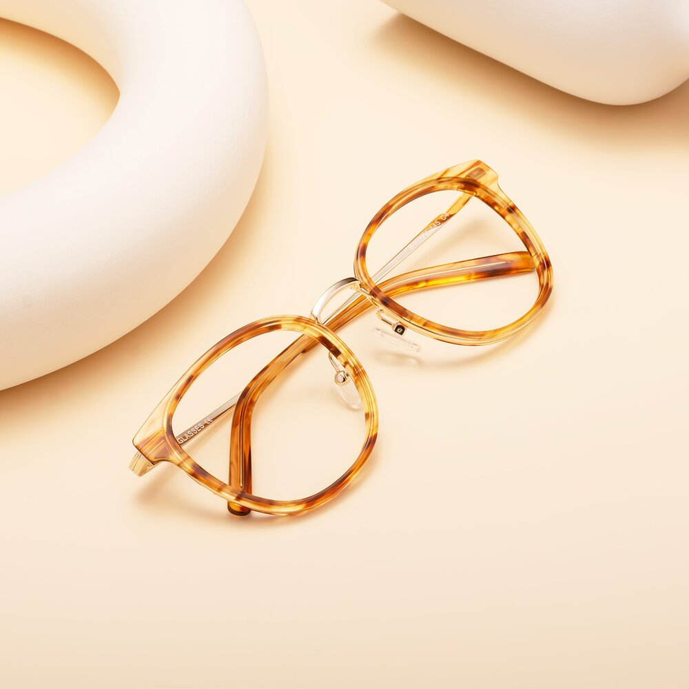 Amber Striped Hipster Low Bridge Fit Metal Bridge Eyeglasses - Callie