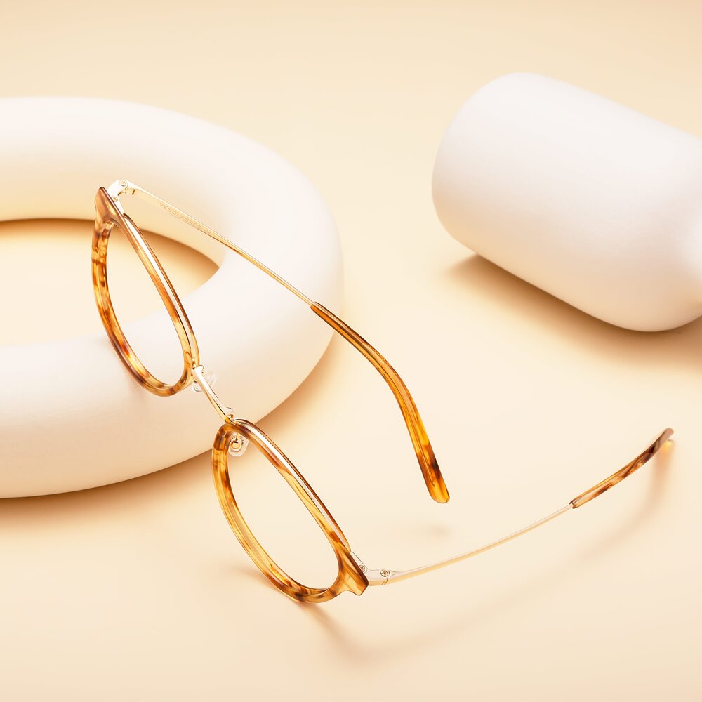 Amber Striped Hipster Low Bridge Fit Metal Bridge Eyeglasses - Callie