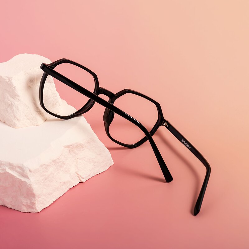 Black Hipster Low Bridge Fit Geometric Eyeglasses - Doll