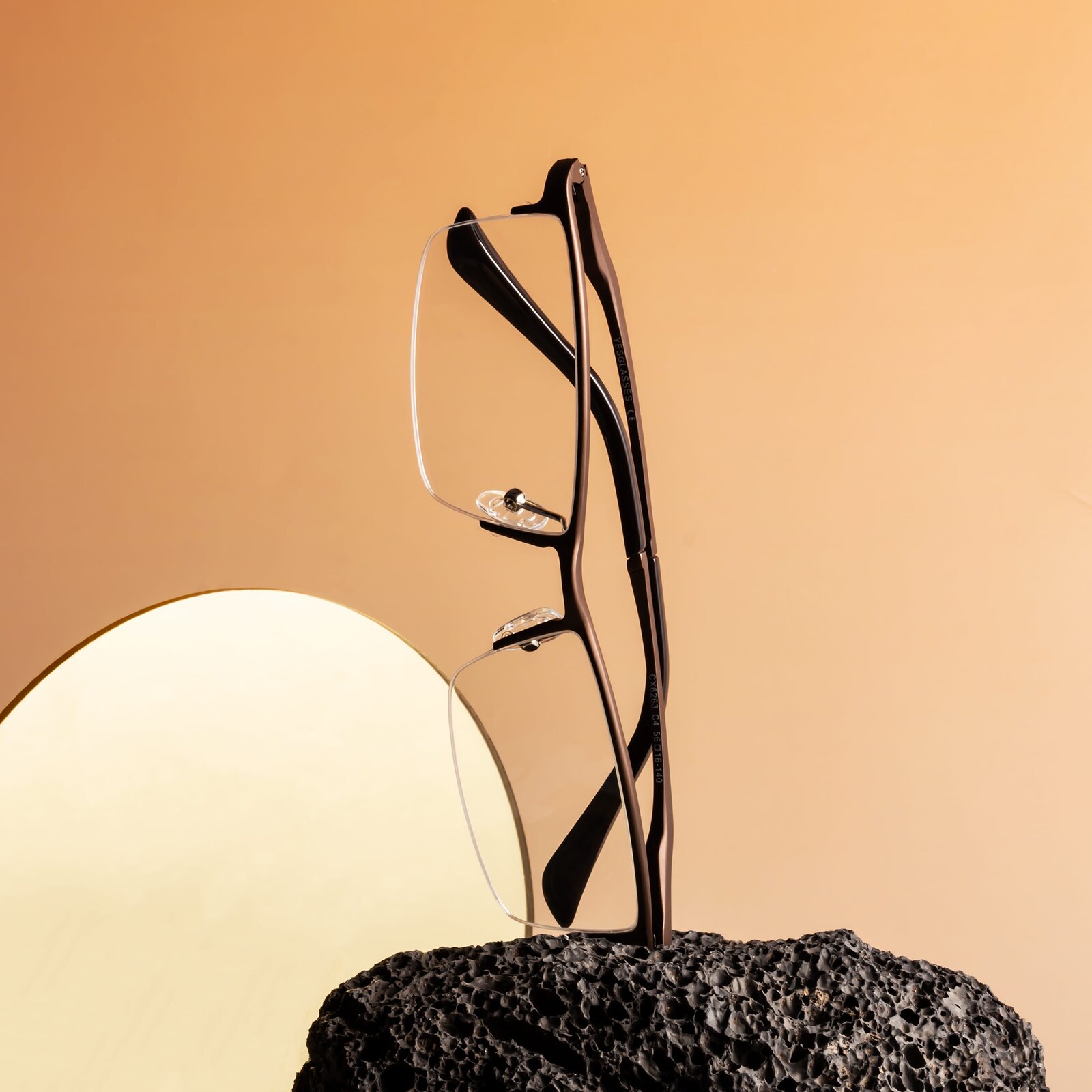 Coffee Keyhole Bridge Magnesium Alloy Semi-Rimless Eyeglasses - CX6263