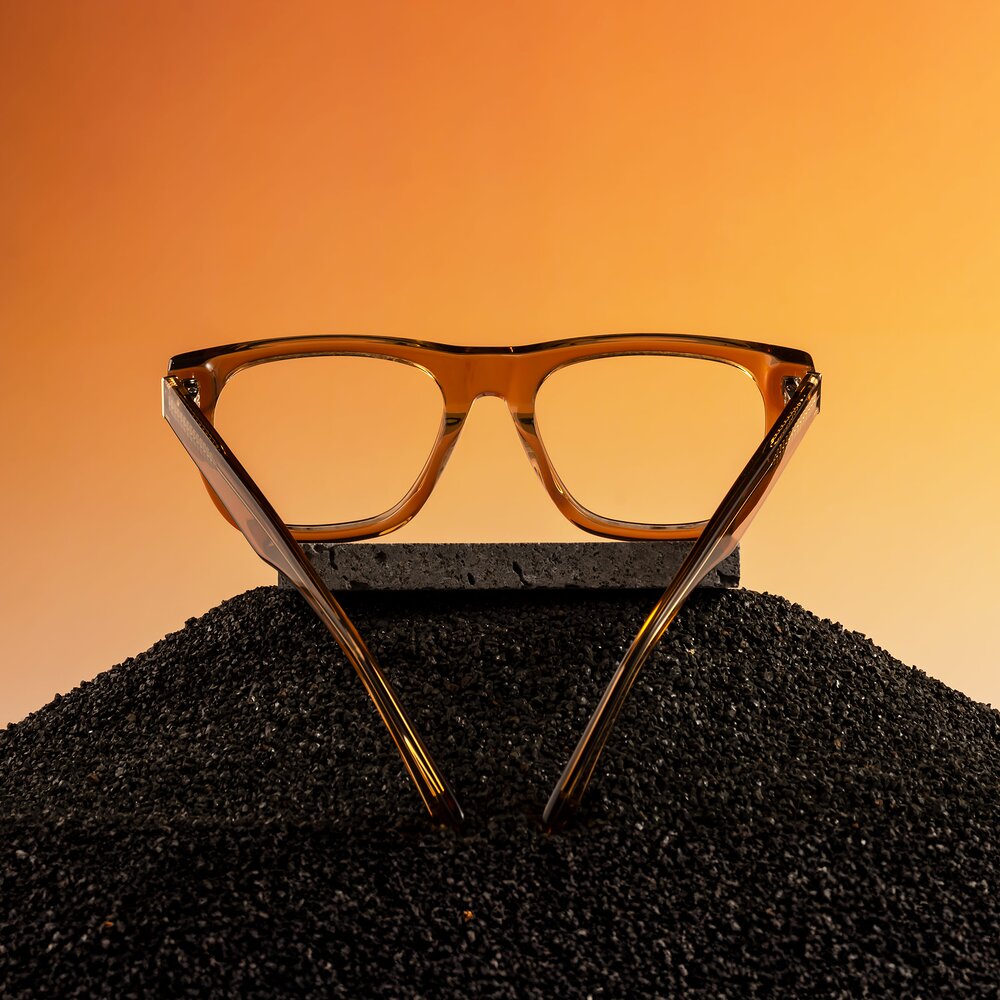 Light Brown Hipster Acetate Trapezoid Blue Light Glasses - Pearls