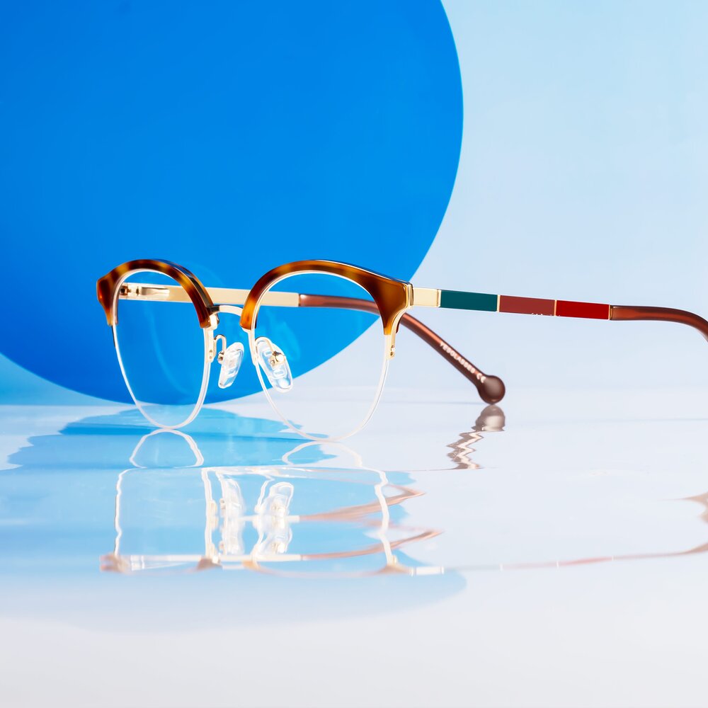 Tortoise/Gold Narrow Round Semi-Rimless Eyeglasses - Icream