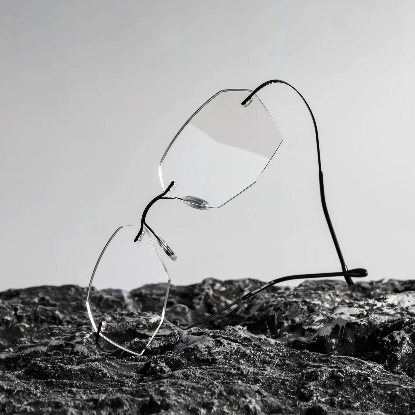 Black Geometric Aviator Rimless Blue Light Glasses - Denzel