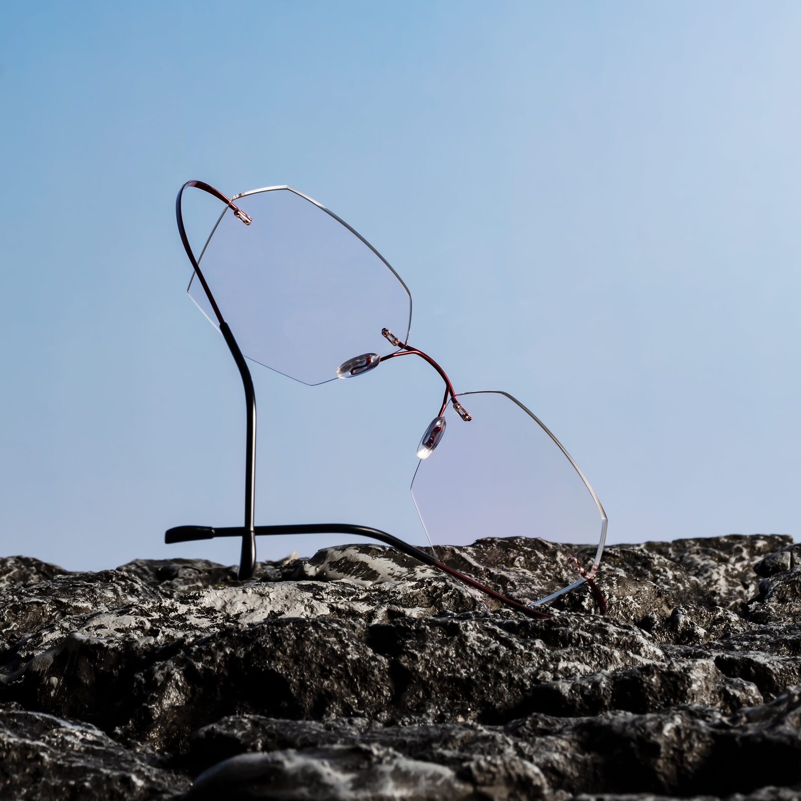 Wine Geometric Aviator Rimless Eyeglasses - Denzel