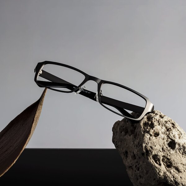 Gunmetal Retro-Vintage Metal Rectangle Eyeglasses - Moss