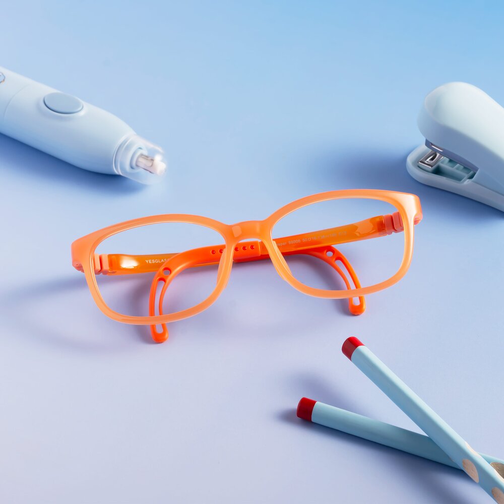 Hunter Orange Flexible Rectangle Pre-Teens Eyeglasses - Hesper