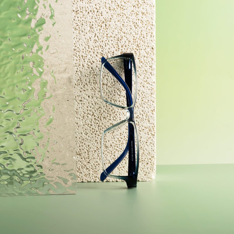 Gradient Blue Classic Low Bridge Fit Rectangle Eyeglasses - Natural